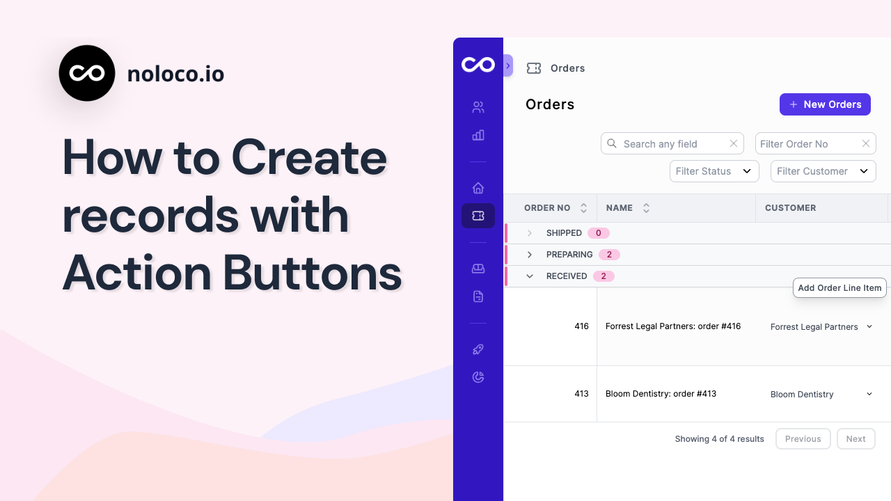 How to Create Records with Action Buttons in your Noloco app